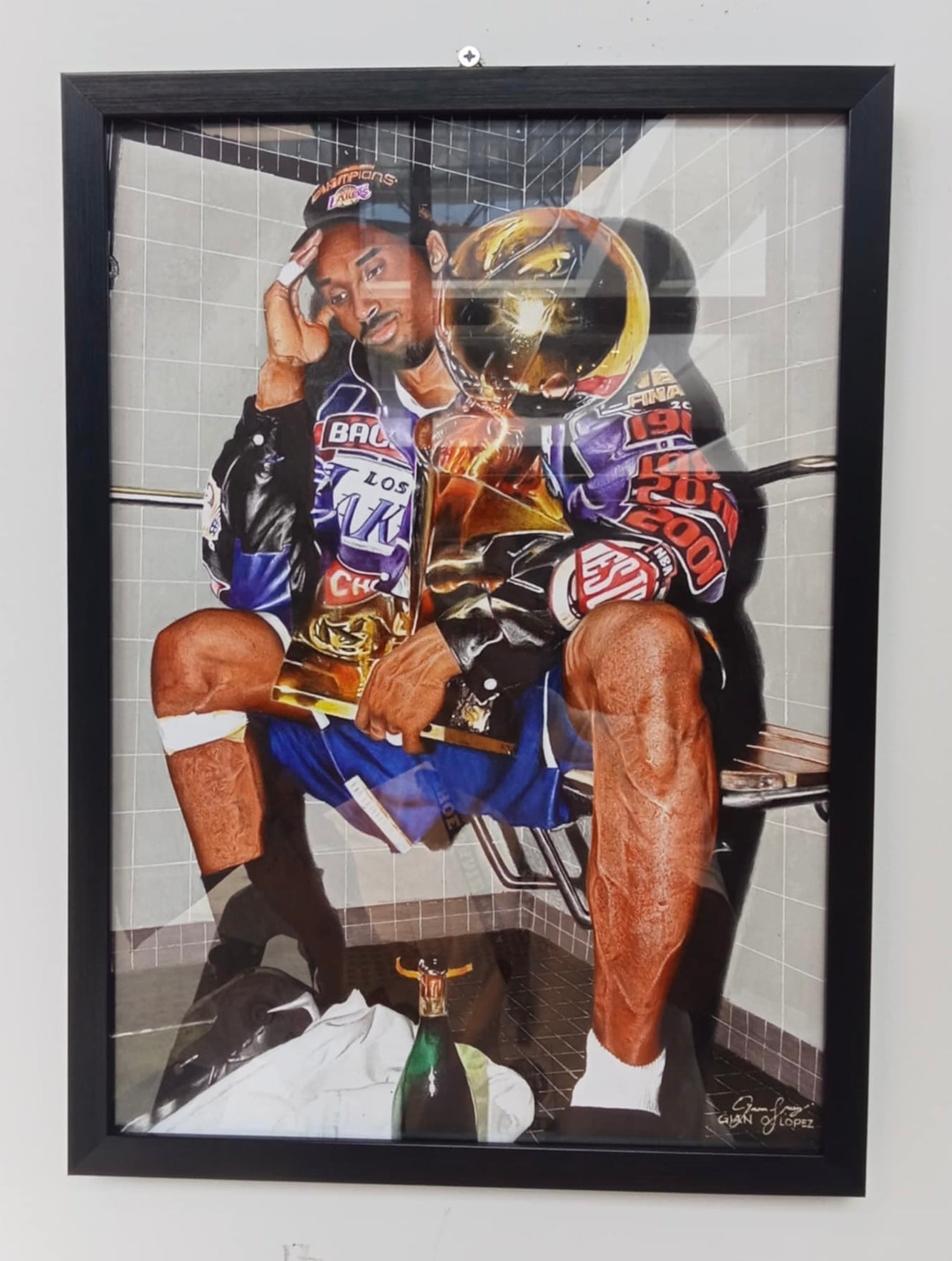Kobe Bryant Shower Trophy Los Angeles Lakers "Drawing" (Framed)