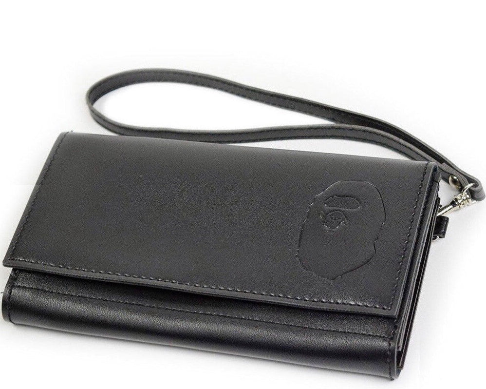 Bape Black Vegan Leather Wallet With Strap