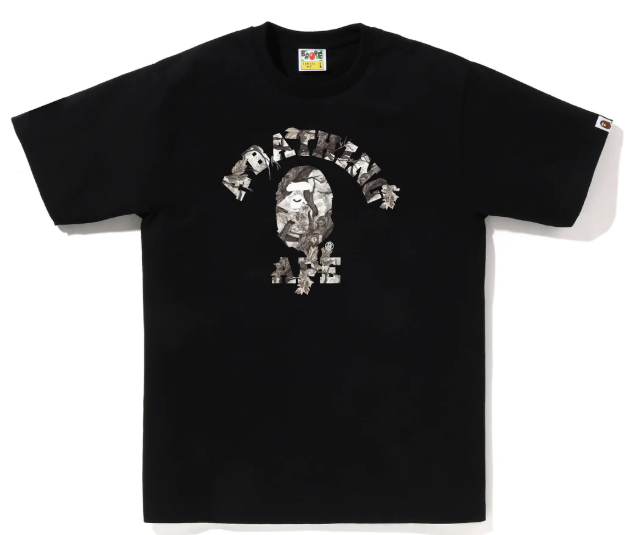 BAPE Tree Edge Camo College Tee Black White